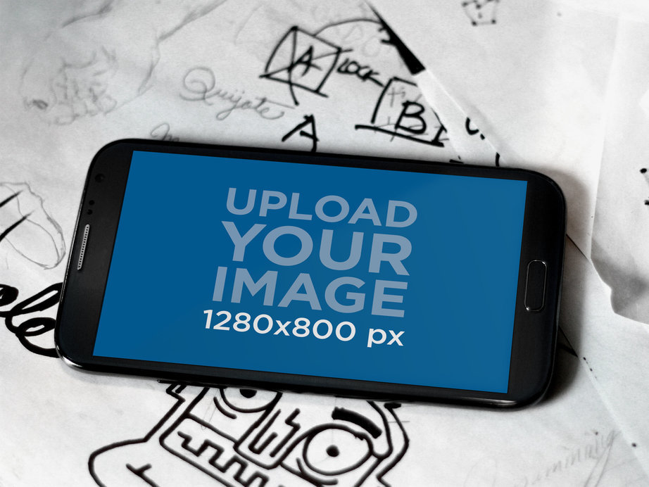 Placeit - Mockup of a Samsung Galaxy Placed Over Some Drawings
