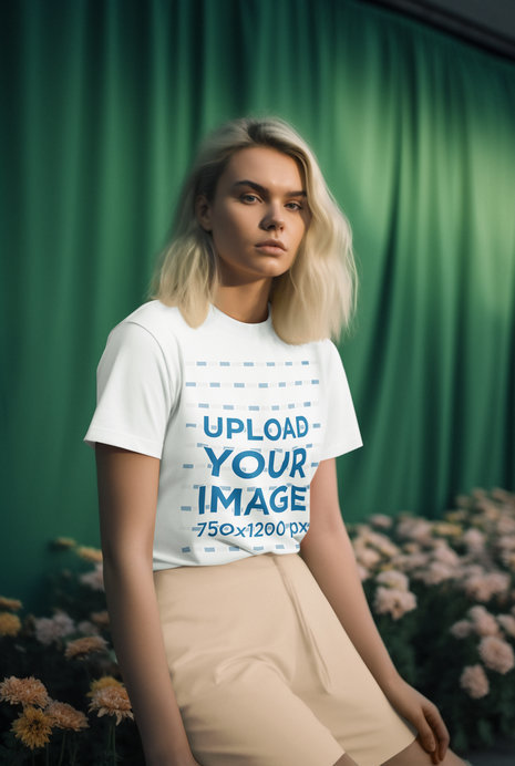 Placeit - Round-Neck T-Shirt Mockup of an AI-Created Woman Surrounded ...