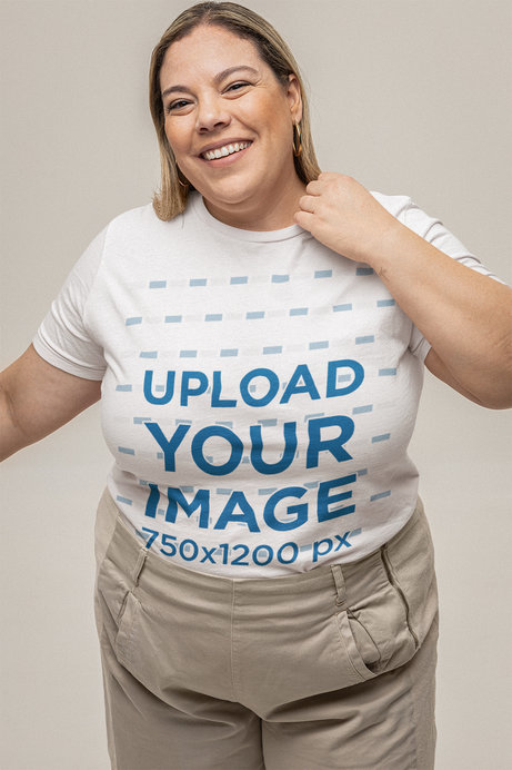 Placeit - Mockup of a Woman Wearing a Plus Size Round-Neck Bella Canvas Tee