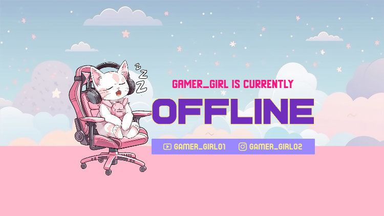 Placeit - Kawaii Twitch Offline Banner Generator With a Cute Feline Graphic