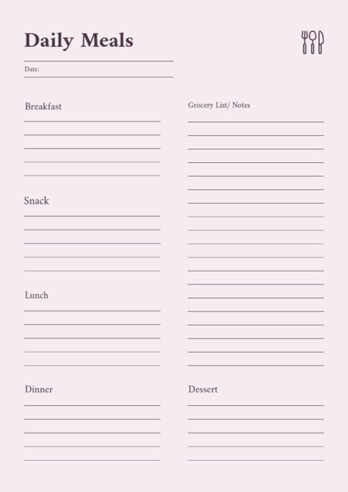 Placeit - Planner Design Generator for a Meals Schedule