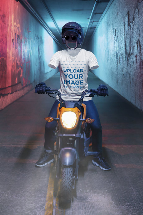 Placeit - Ghosted T-Shirt Mockup Featuring a Person Riding a Motorcycle