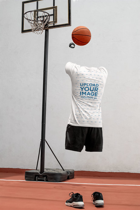 Placeit - T-Shirt Mockup Featuring an Invisible Man Playing Basketball