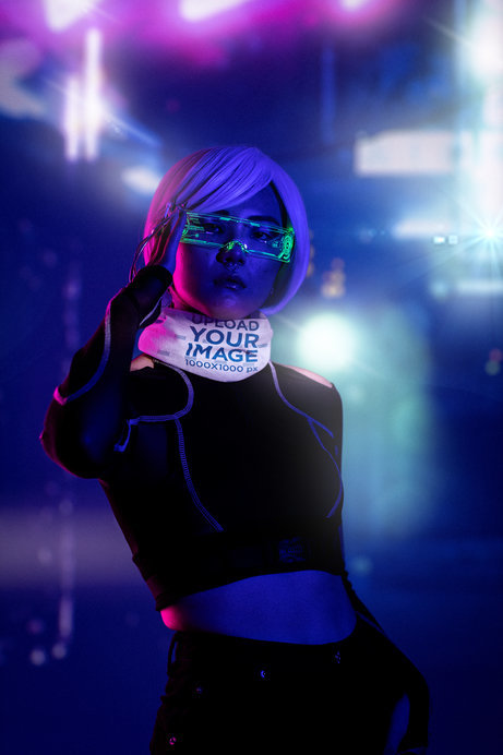 Placeit - Neck Gaiter Mockup of a Woman Featuring a Cyberpunk-Themed ...