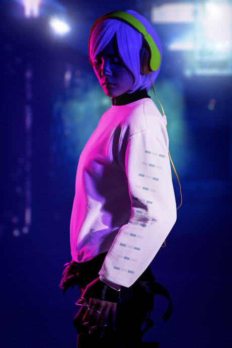 Placeit - Sweatshirt Mockup of a Serious Woman Wearing a Cyberpunk ...