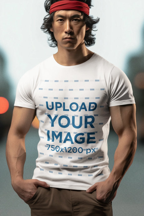 Placeit - Round-Neck T-Shirt Mockup of a Serious AI-Generated Man ...