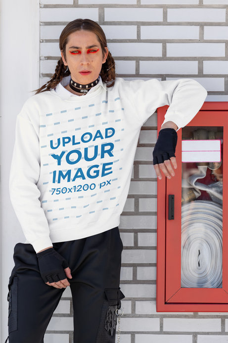 Placeit - Gildan Sweatshirt Mockup of a Serious Cosplay Man With ...