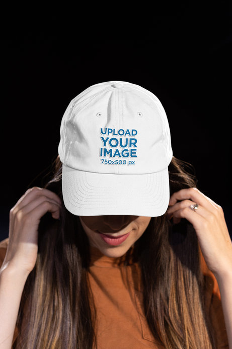 Placeit - Mockup of a Woman with Long Hair Wearing an Embroidered Dad Hat