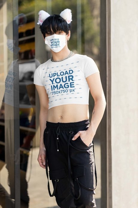 Placeit - Bella Canvas Crop Top Mockup of a Man with Furry Ears and ...