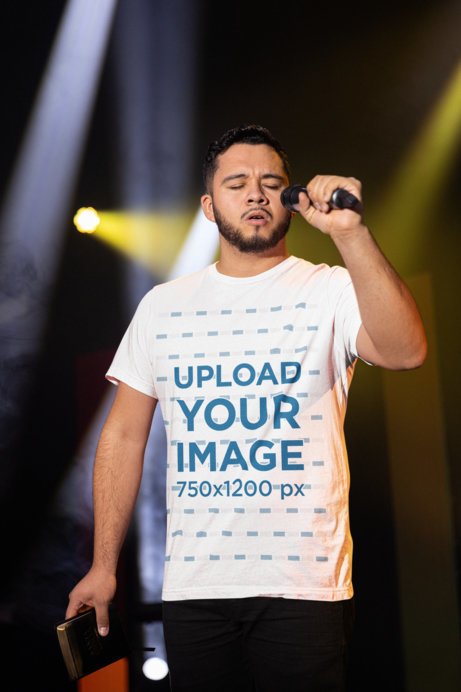 Placeit - Bella Canvas T-Shirt Mockup of a Man Preaching in a Christian ...