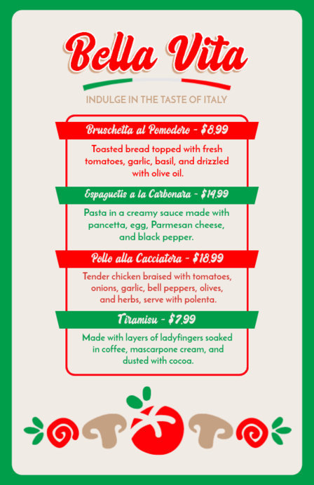 Placeit - Menu Flyer Maker Featuring Dishes for an Italian Food Place