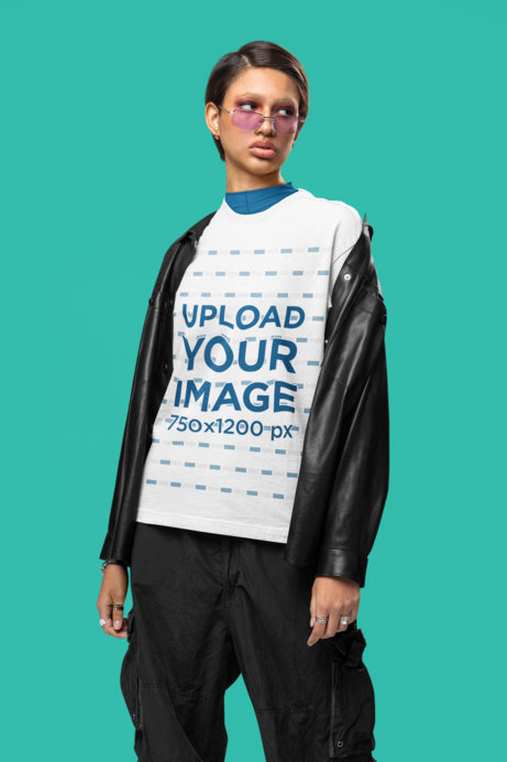 Placeit - Oversized Crewneck T-Shirt Mockup of a Woman Wearing an ...