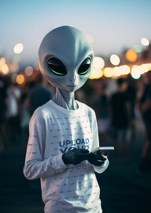 Placeit - AI-Generated Long Sleeve Tee Mockup of an Alien Using a ...