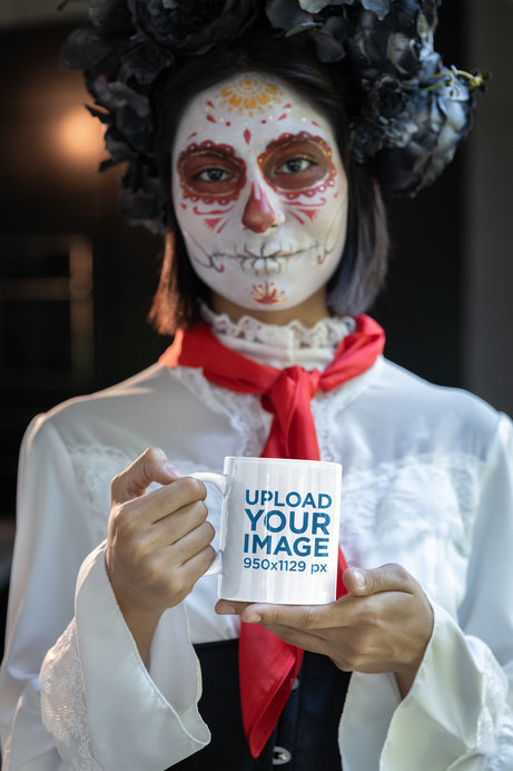 Placeit - 11 oz Coffee Mug Mockup Featuring a Woman with a Catrina Face ...