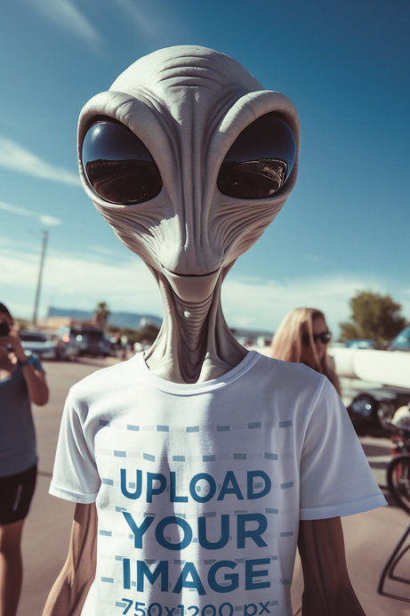 Placeit - AI-Generated Mockup of a Friendly Alien Wearing a Round-Neck Tee