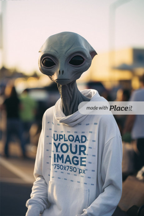 Placeit - AI-Generated Mockup Featuring an Alien Wearing a Pullover Hoodie