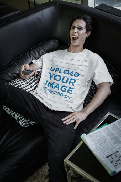 Placeit - Stanley Stella T-Shirt Mockup of a Man with Vampire Fangs ...