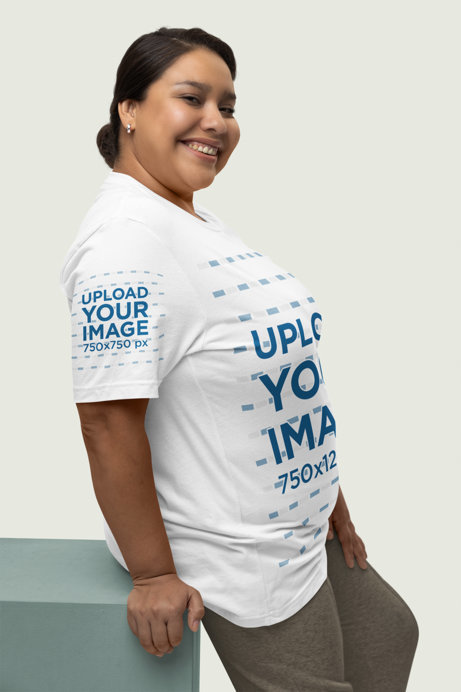 Placeit - Mockup of a Smiling Woman Wearing a Bella Canvas Tee with a ...