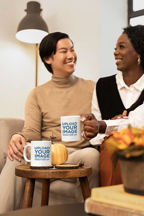 Placeit - 11 oz Coffee Mug Mockup Featuring Two Friends Enjoying ...