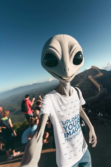 Placeit - AI-Generated Tee Mockup of a Happy Alien Taking a Selfie at ...
