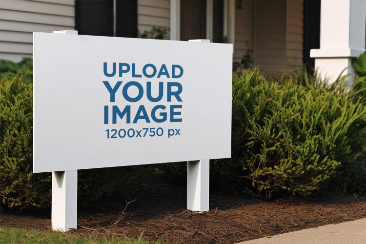 Placeit - Yard Sign Mockup Featuring an AI-Generated House Garden