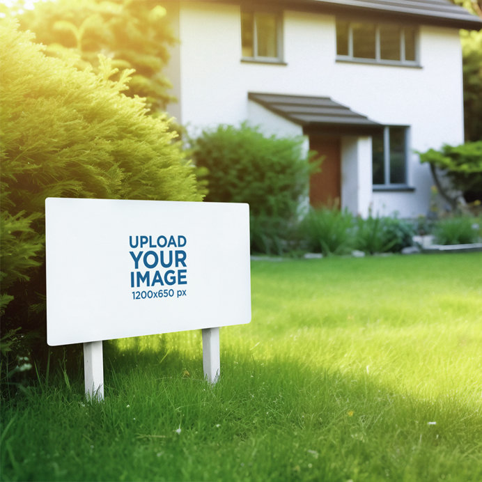Placeit - Mockup of an AI-Created Real Estate Sign Stuck on Front Yard