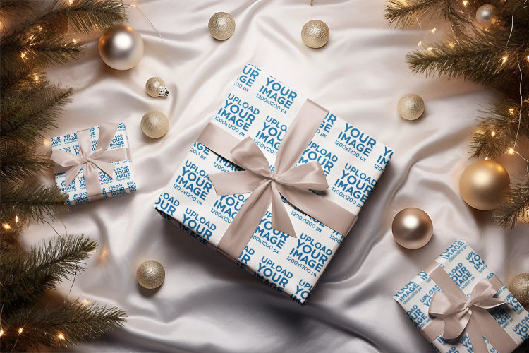 Placeit - Christmas-Themed Mockup of Presents Covered in Wrapping Paper