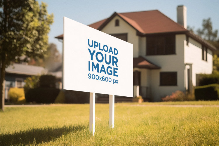 Placeit - AI-Generated Mockup of a Sign Placed on a Home's Front Garden