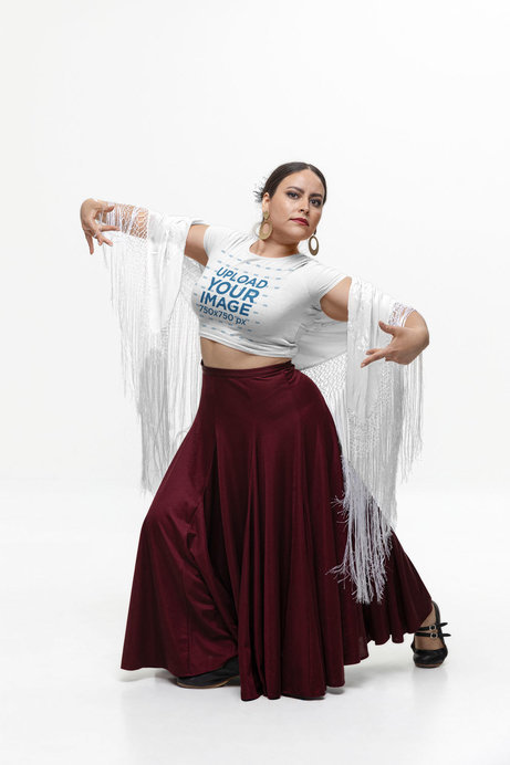 Placeit - Bella Canvas Crop Top Mockup of a Woman Dancing Flamenco in a ...
