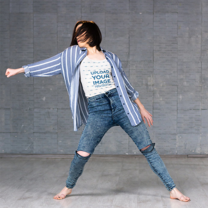 Placeit - Heathered Tank Top Mockup of a Woman Dancing