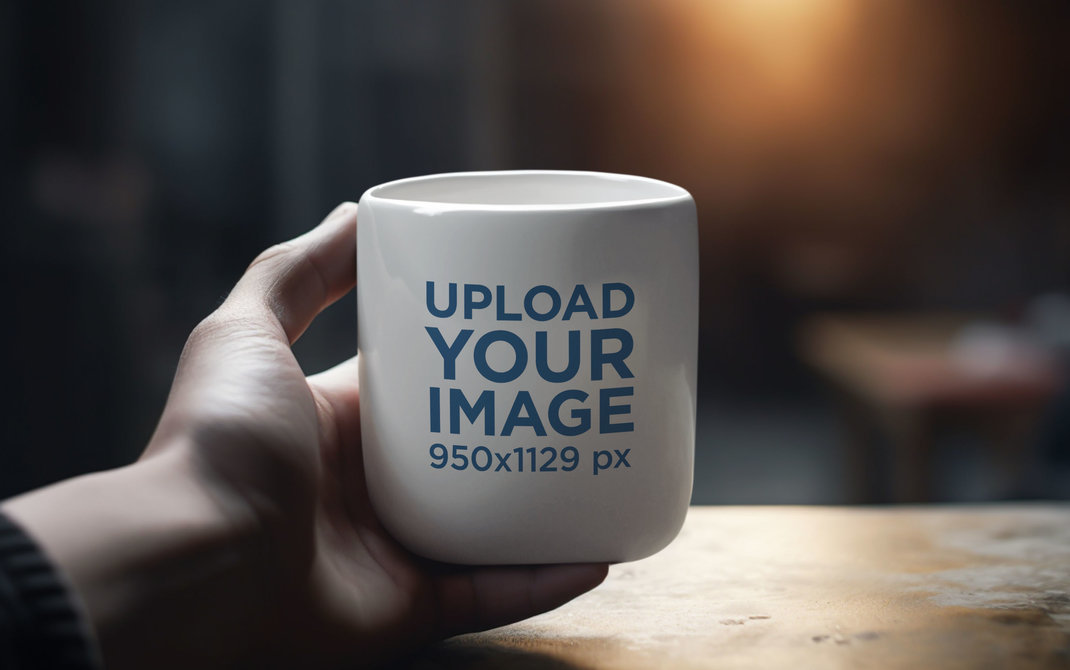 Placeit - AI-Generated Mockup Featuring a Hand Holding a Coffee Mug