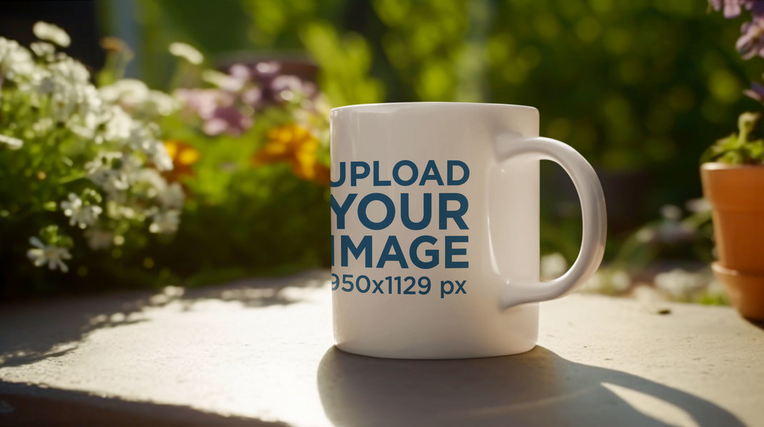 Placeit - Mockup of an AI-Created Coffee Mug Placed on a Garden