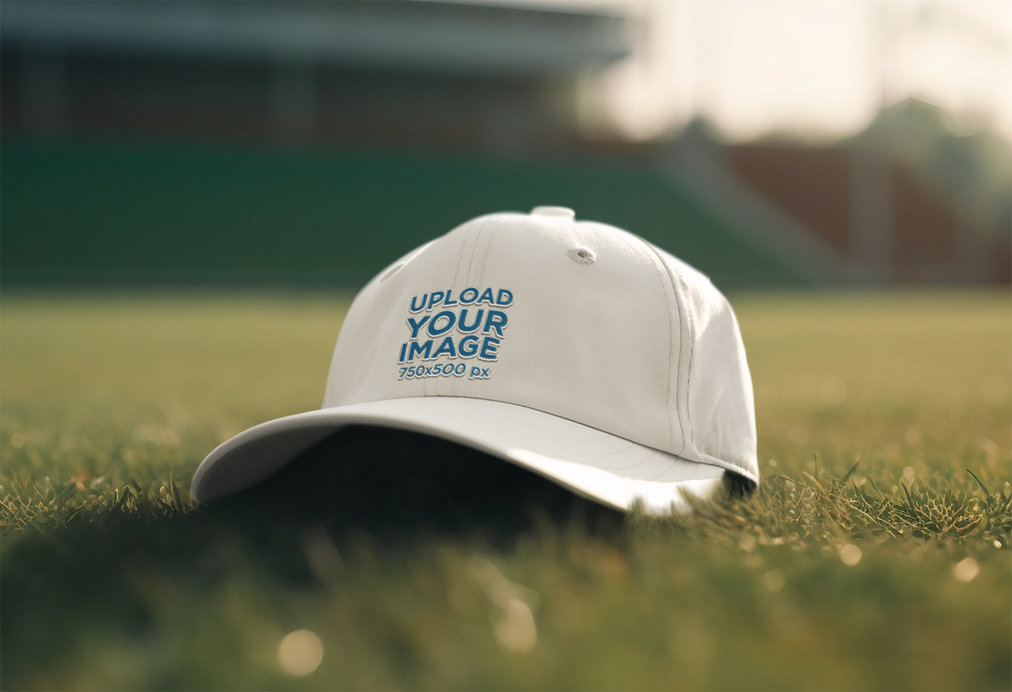 Placeit - AI-Created Mockup Featuring a Dad Hat Placed on a Field