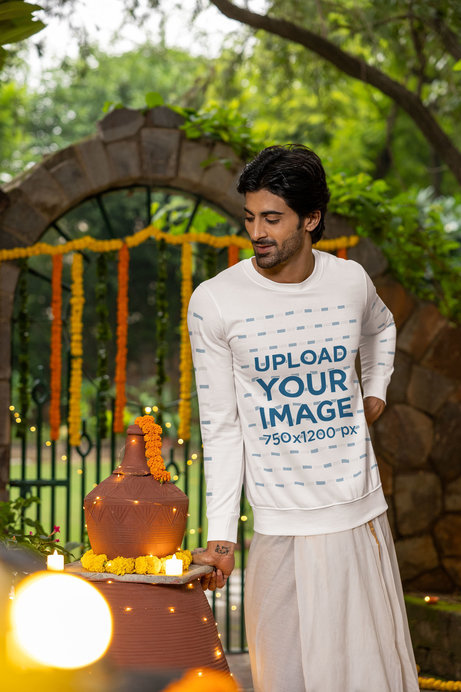 Placeit - Diwali-Themed Mockup of a Smiling Man Wearing a Crewneck ...