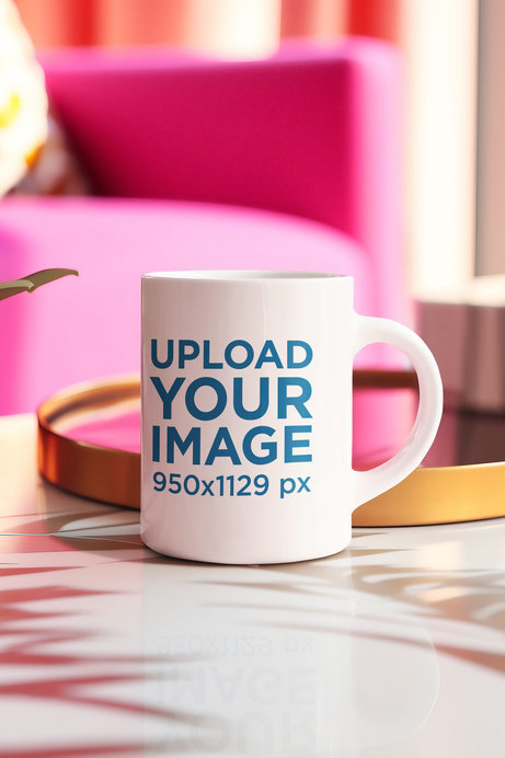 Placeit - AI-Generated Mockup Featuring a Coffee Mug Placed in a Barbie ...