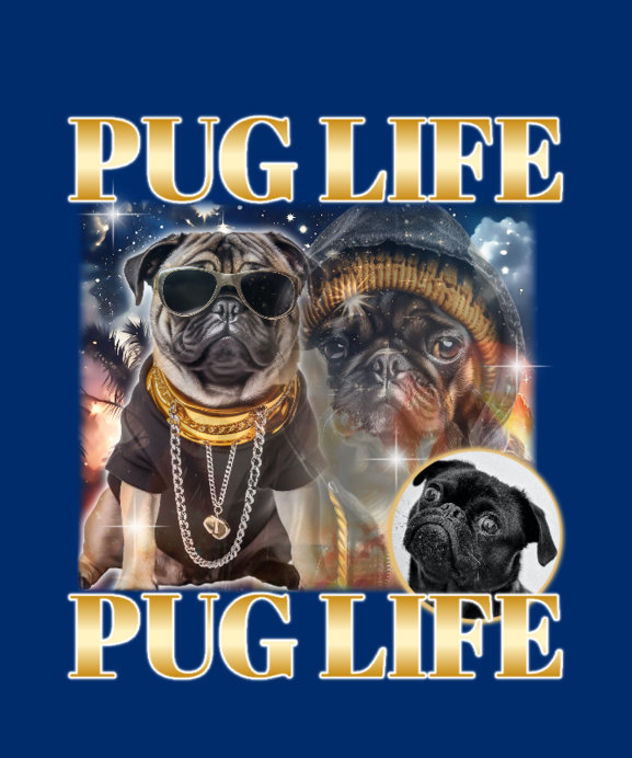 Placeit - T-Shirt Design Template Featuring a Funny Pug with Gold Chains