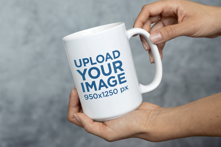 Placeit - Mockup of a 15 oz Coffee Mug Being Held by a Woman
