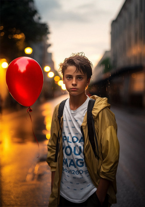 Placeit - It-Inspired Mockup Featuring an AI-Generated Boy Wearing a T ...