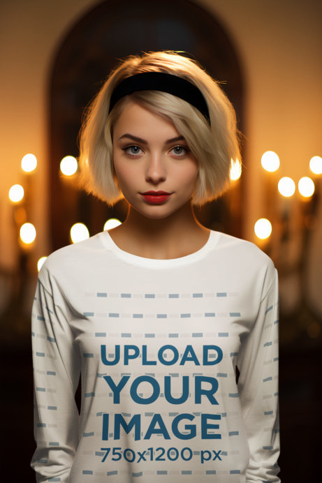 Placeit - Long Sleeve T-Shirt Mockup of an AI-Generated Woman Inspired ...