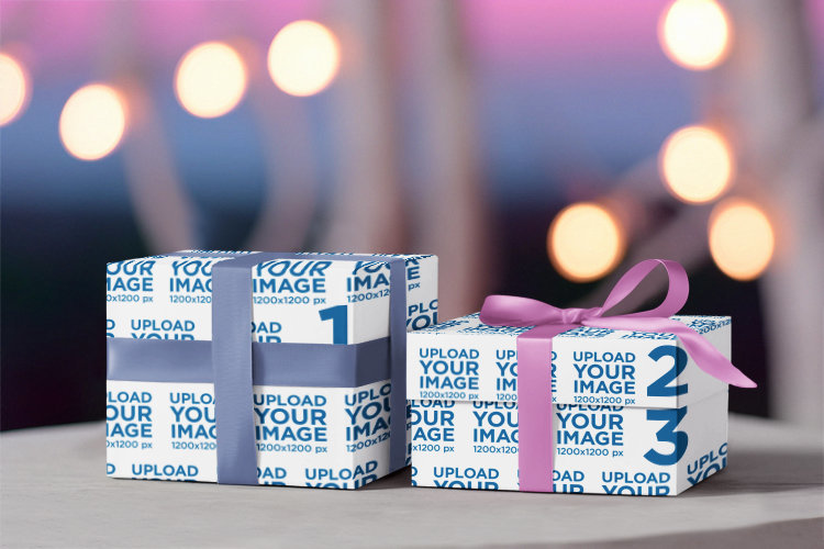 Placeit - Wrapping Paper Mockup of AI-Generated Gifts Placed on a White ...