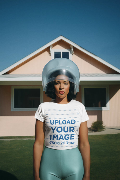 Placeit - Round-Neck T-Shirt Mockup Featuring an AI-Generated Woman in ...
