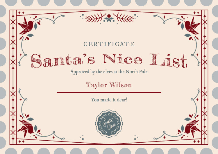 Placeit - Santa Claus Nice List Certificate Maker Approved by the North ...