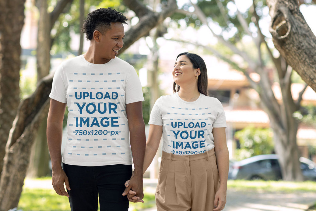 Placeit - Crewneck Bella Canvas T-Shirt Happy Mockup of a Couple ...