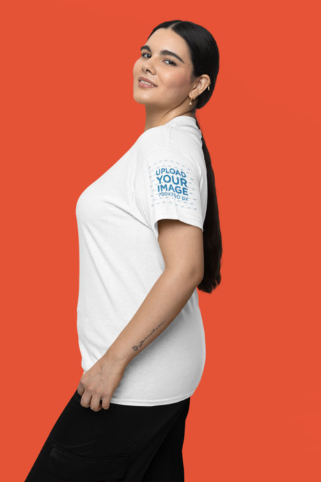 Placeit - Mockup of a Woman with a Small Arm Tattoo Wearing a Gildan ...