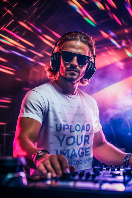Placeit - Round-Neck T-Shirt Mockup of a DJ Playing in a Club with ...