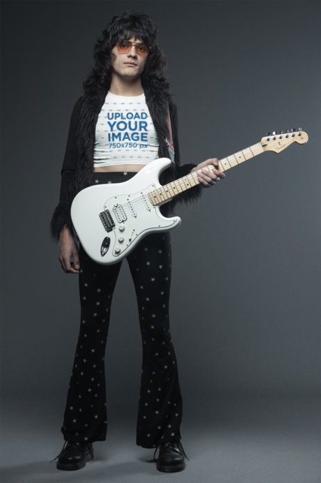 Placeit - Glam Rock-Inspired Crop Top Mockup of a Long-Haired Man with ...