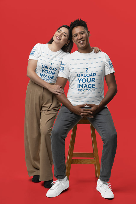 Placeit - Bella Canvas Mockup Featuring a Cheerful Woman Hugging a ...