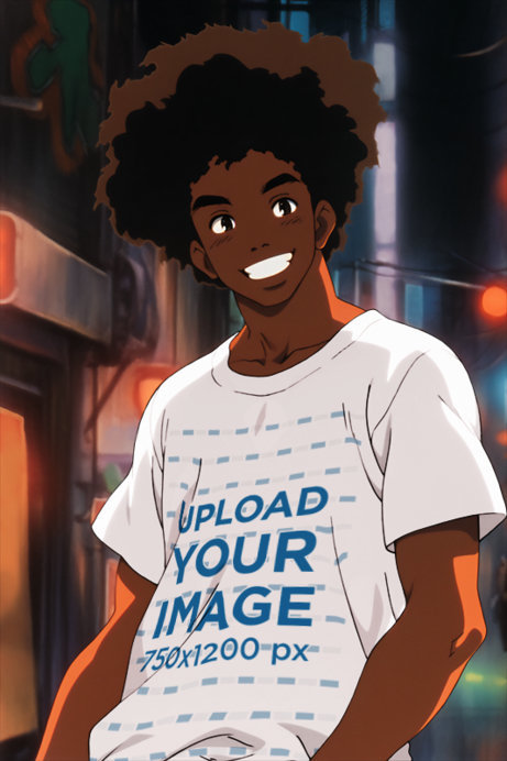 Placeit - Mockup of an Illustrated Anime-Style Man Wearing a Round-Neck ...
