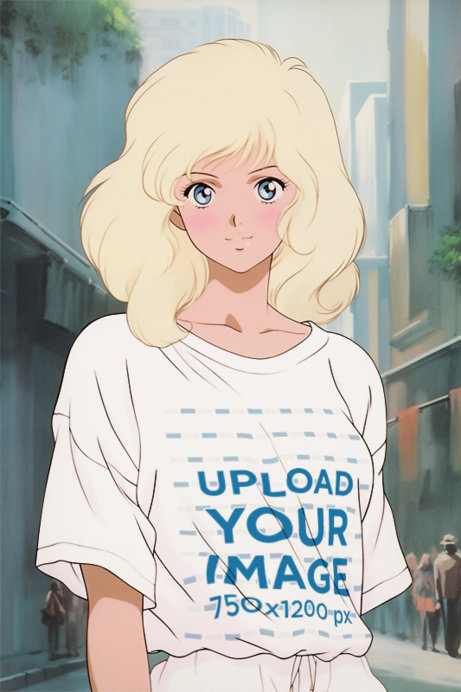 Placeit - Mockup of an Illustrated Anime Woman Wearing a Slouchy T-Shirt