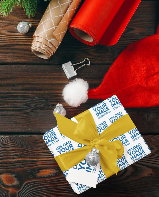 Placeit - Wrapping Paper Mockup Featuring a Gift Surrounded by ...